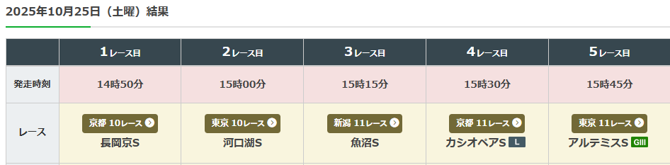 WIN5 2025年10月25日（土曜）: エクセルVBAで競馬予想