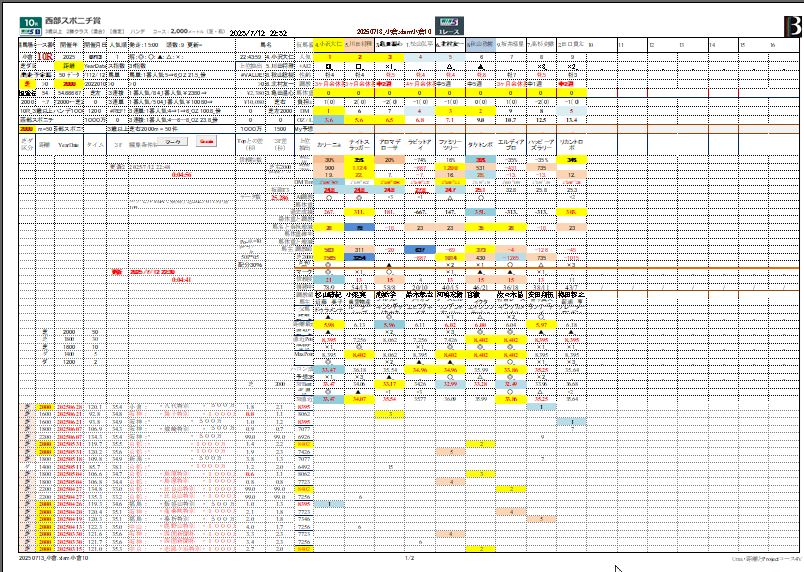 WIN5 2025年7月13日（日曜）: エクセルVBAで競馬予想